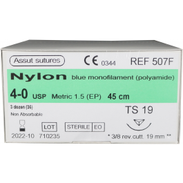 ASSUT NYLON 3/8 CIRCLE SUTURES / 19MM / 4-0 / 45CM / RC / BOX OF 36 Yes ...