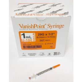 VANISHPOINT INSULIN SYRINGE & NEEDLE SAFETY / 1ML U-100 INSULIN / 29G X ...