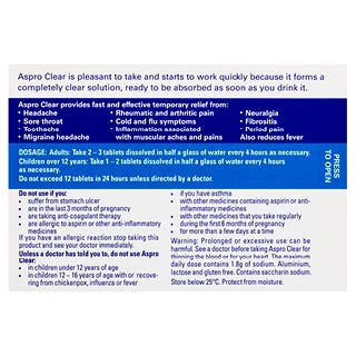 ASPRO CLEAR TABS / REGULAR STRENGTH / 300MG / BOX OF 60 Yes Medical ...
